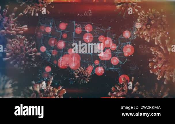 Motion graphics map of USA with the localization and spread of the ...