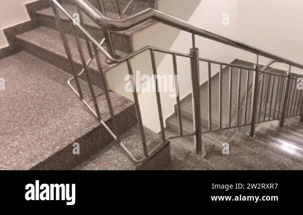 Chrome plated Stainless steel hand rail for an fire staircase which ...
