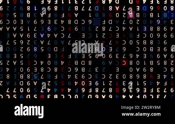 Abstract 3D Futuristic digital data code appear on black background, seamless loop. Animation ...