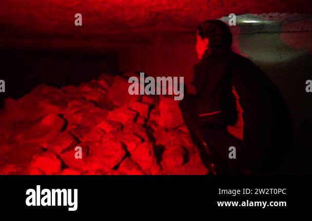 Odessa, Ukraine - 01 FEBRUARY, 2018: Inside the Odessa Catacombs. Stone ...