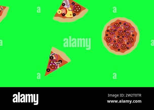 Seamless looping of Pizza and slices animation elements, on green ...