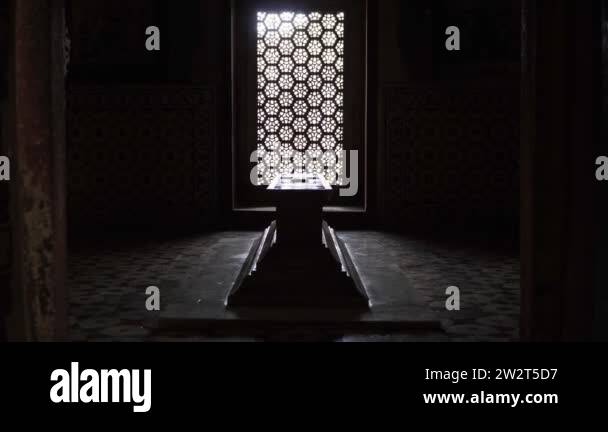 Tombstone inside the tomb. Tomb room inside indian monument Little Taj ...