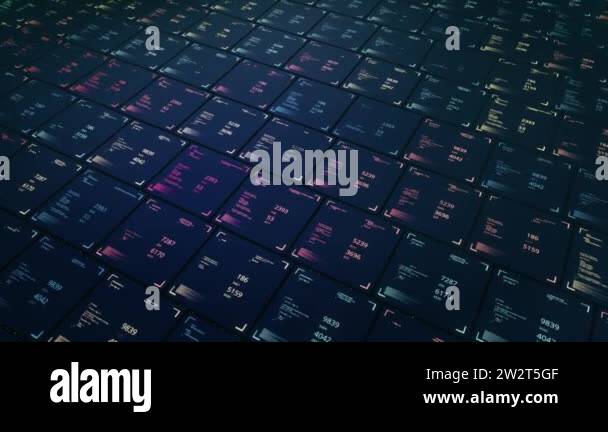 Abstract running numbers and graphics on digital computer monitor ...