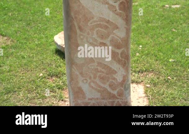 Inscription of obelisk menhir from old ancient times.Deer stone ...