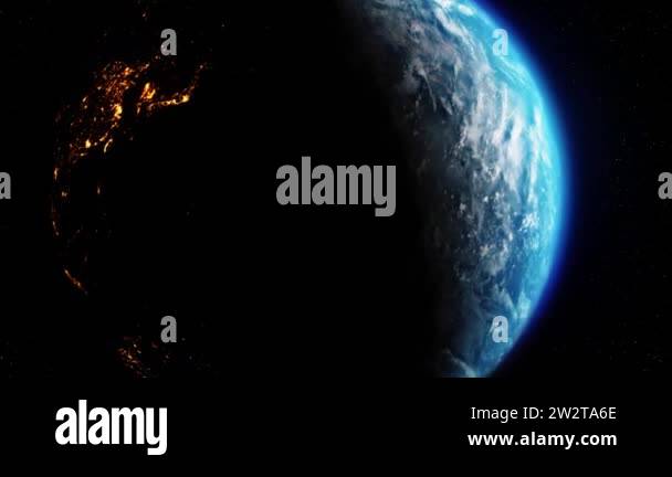 Close-up view of Blue Earth space at Night and Day Lights on Planet Loop Animation Stock Video ...