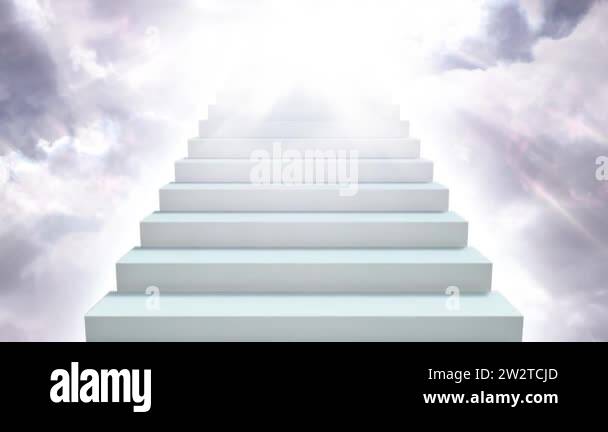 Stairway to Heaven in Cloudy Sky with Sunlight Rays Shining Down - 4K ...
