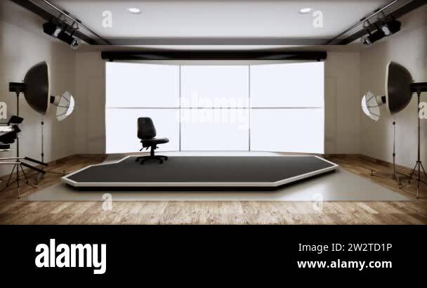 Studio - Modern Film Studio with white Screen. 3D rendering Stock Video ...