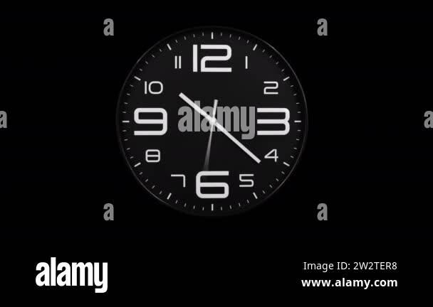 Modern black clock face moving fast forward timelapse. Clock ticking ...