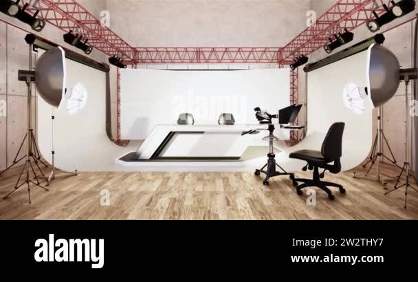 Studio - Modern Film Studio with white Screen. 3D rendering Stock Video ...