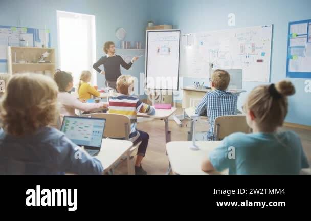 Elementary School Physics Teacher Uses Interactive Digital Whiteboard ...