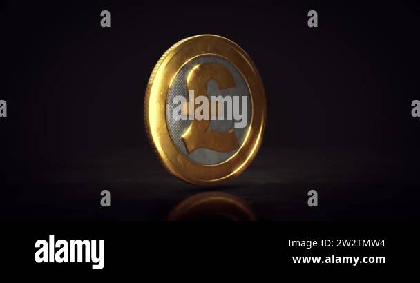 Rotating golden Pound coin above floor on dark background. Currency 4k ...