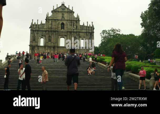Macao - People in front of famous Ruins of St. Paul's Church Stock ...