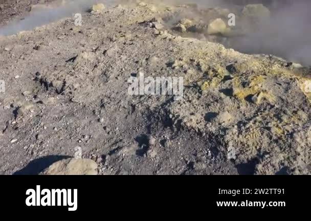 Volcanic gas exiting through fumaroles on Fossa crater of Vulcano ...