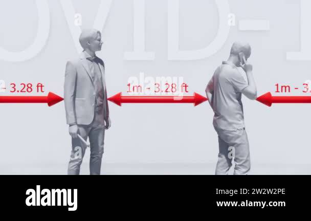 Abstract unrecognizable people waiting in line and keeping safe ...