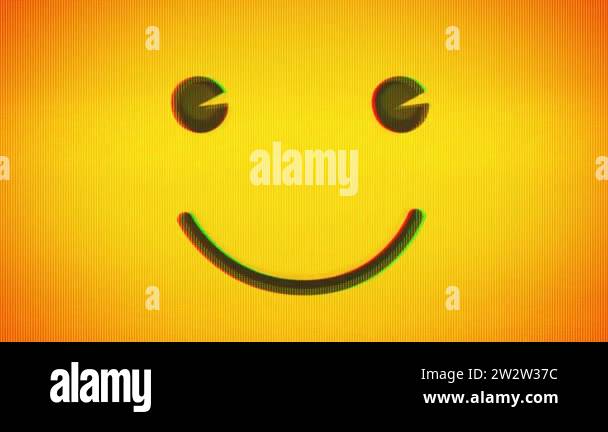 Happy Smiley Emoji Icon With Digital Glitch Noise Effects/ 4k animation ...