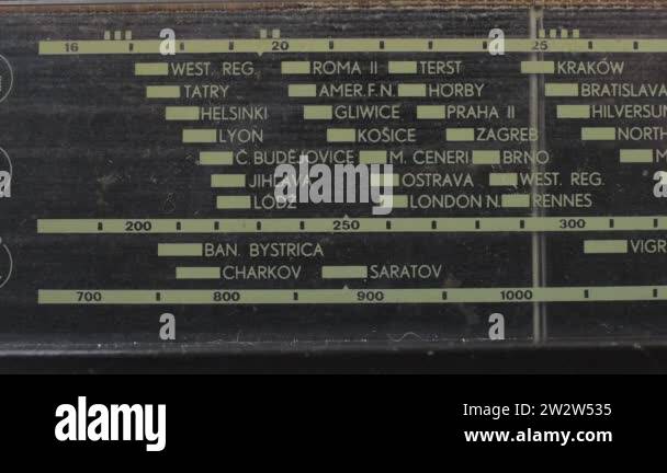 Close up of an retro radio with the marker running through the ...