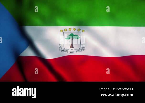 Equatorial Guinea flag waving in the wind. National flag of Equatorial ...