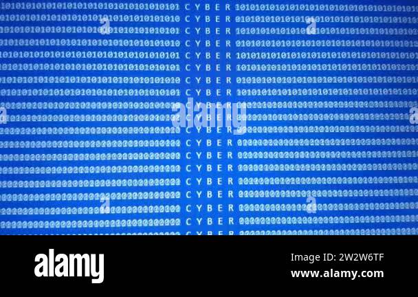 Software Development Blue Screen With Word Cyber Scrollining Binary Code Programming Dark