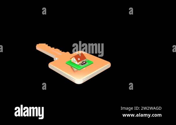 A single-family home appearing on a home key, HD render of 3D animation ...