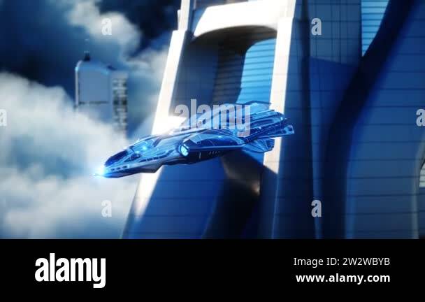 Futuristic sci fi city in clouds. Utopia. concept of the future. Flying ...