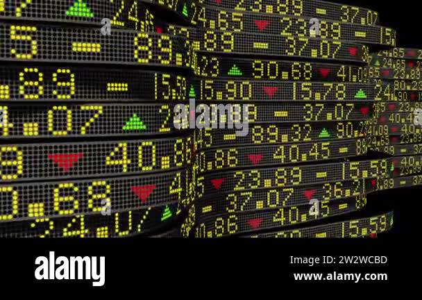 Stock market tickers sliding on circular trading boards. 4K animation ...
