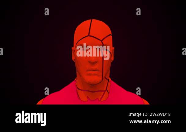 Futuristic human head with collapsing face. Computer generated modern ...