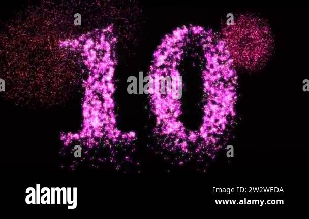 Ten pink firework glow and glitter number. Burning tenth birthday ...