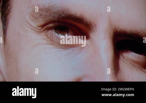 Human Face on TV Screen Pixels Fluctuates with Color. RGB monitor ...