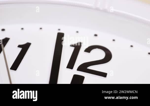 The second hand moves along the dial of an analog clock close-up. The ...