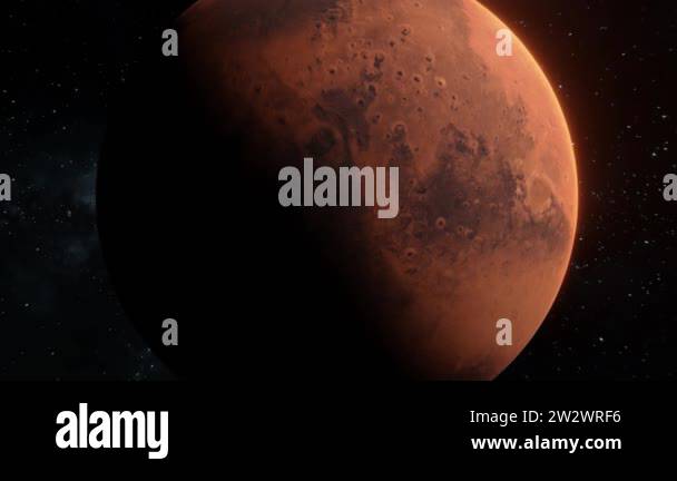 Mars planet spinning in open space over stars background. Zoom out ...