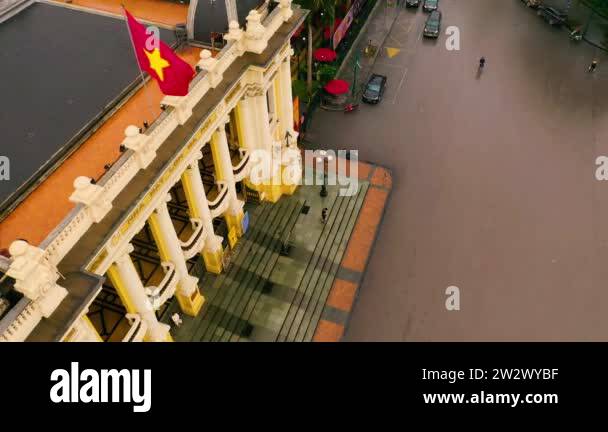 HANOI, VIETNAM - APRIL, 2020: Aerial top view of the roof of the opera ...