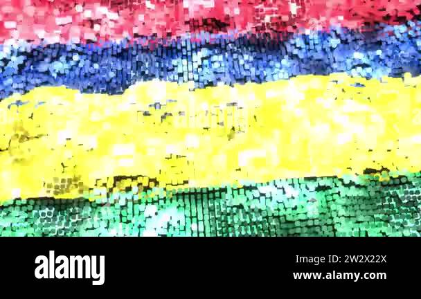 Very bright 60FPS modern Mauritius flag on shining pixels waving ...