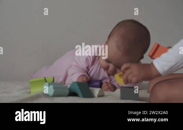 Childhood, family, insulation, construction concept - 2 small happy ...