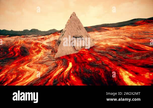 4K Sci-Fi Pyramid in Massive Lava Flow Cinematic 3D Animation Stock ...
