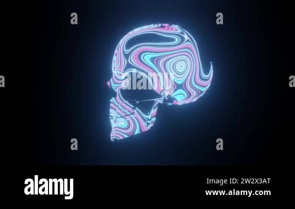 Neon skull animation. Dynamic abstract animation of neon light on the ...