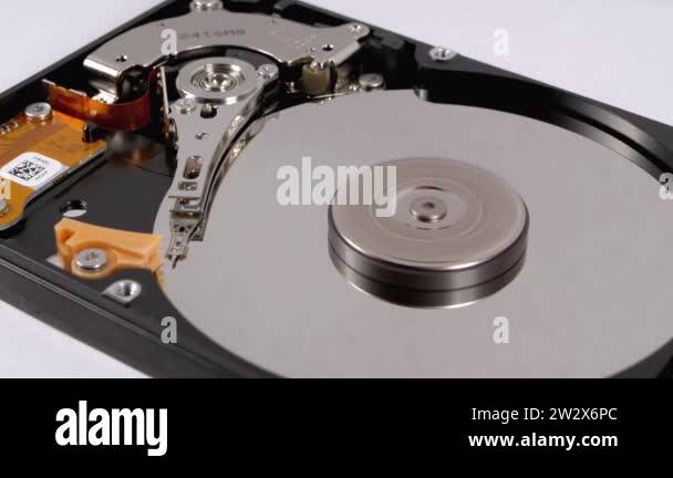 Hard Disk Drive Inside. Structure of HDD, Spinning Platter. Move ...