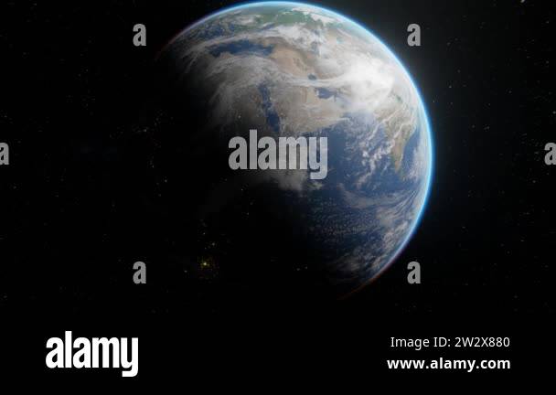 Half illuminated Earth planet spinning around its axis view from space ...