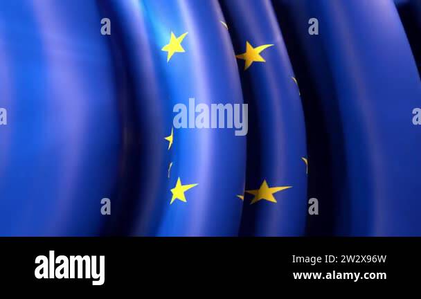 Sun shines through the waving flag of european union. Waving european ...