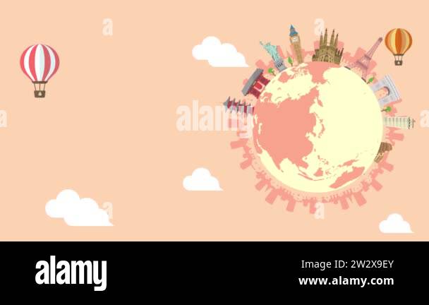 Travel, vacation, sightseeing animation banner (4K) . World heritage ...