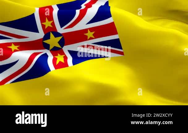 Niue island flag Motion Loop video waving in wind. Realistic Niuean ...