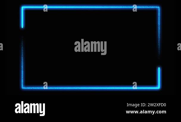 Blue neon frame border background with glowing lines. Fluorescent ...