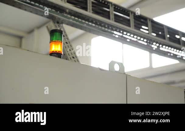 Alarm on the conveyor line in the production hall. Failure in work ...