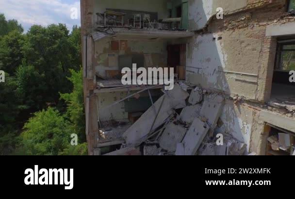 Collapsed school No1 of Pripyat town near Chernobyl (Aerial, 4K Stock ...
