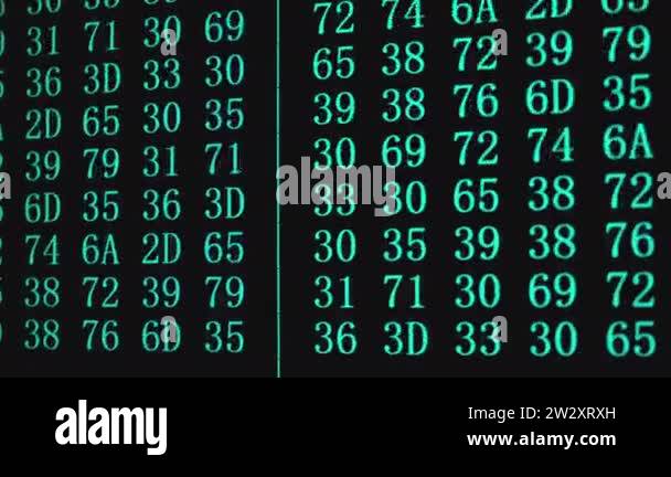 Program HEX code on scientific device screen, green text ASCI ...