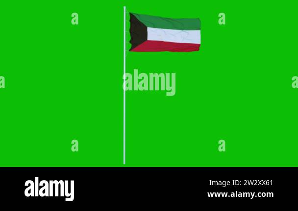 Kuwait Flag Waving on wind on green screen or chroma key background. 4K ...