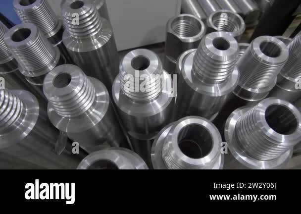 Metal parts are in warehouse after production. Threaded connection ...