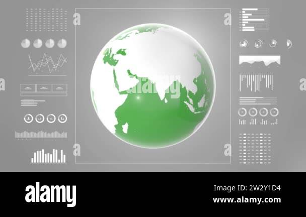 Earth globe rotating and UHD infographics data chart, numbers and ...