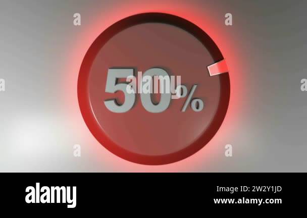 50% red circle sign with rotating cursor - 3D rendering video clip ...