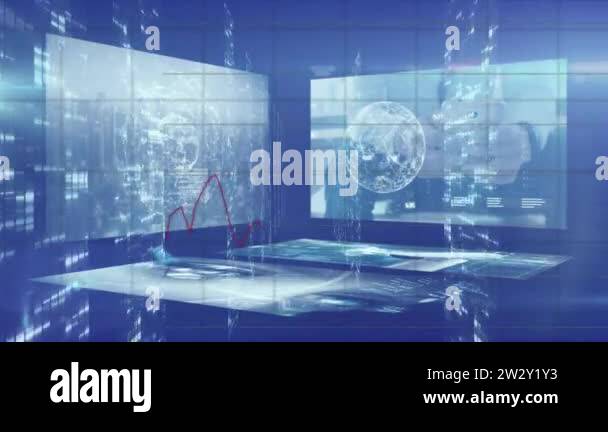 Animation of stock market display with numbers and graphs, price going ...