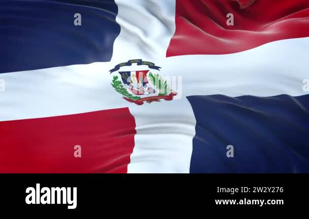 Dominican Republic flag waving in the wind with highly detailed fabric ...